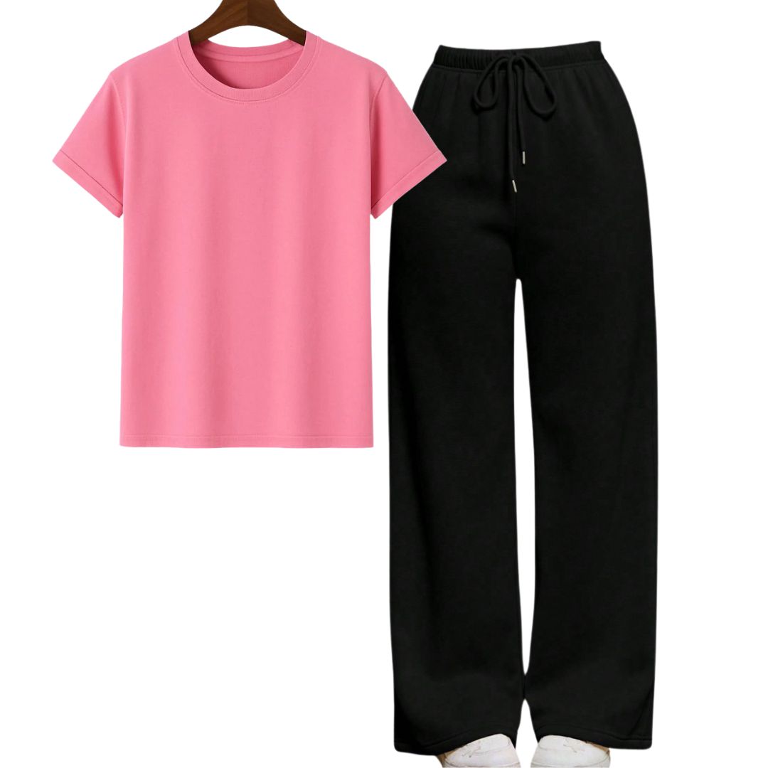 Pink Regular Tee With Black Straight Leg Trouser – THE TOG