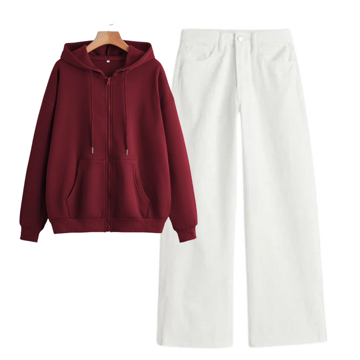 Maroon Zipper With White Baggy Jeans – THE TOG